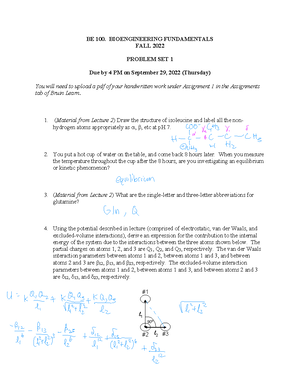 Problem set 2 solutions - BE 100. BIOENGINEERING FUNDAMENTALS WINTER ...