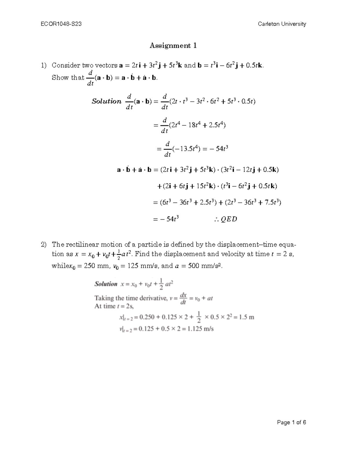 Assignment 1 solutions - Assignment 1 1) Consider two vectors and. Show ...