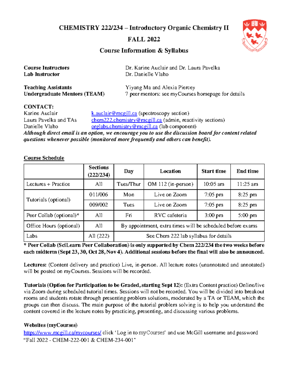222-234 Course Information Syllabus Fall 2022 v6 - CHEMISTRY 222/234 ...
