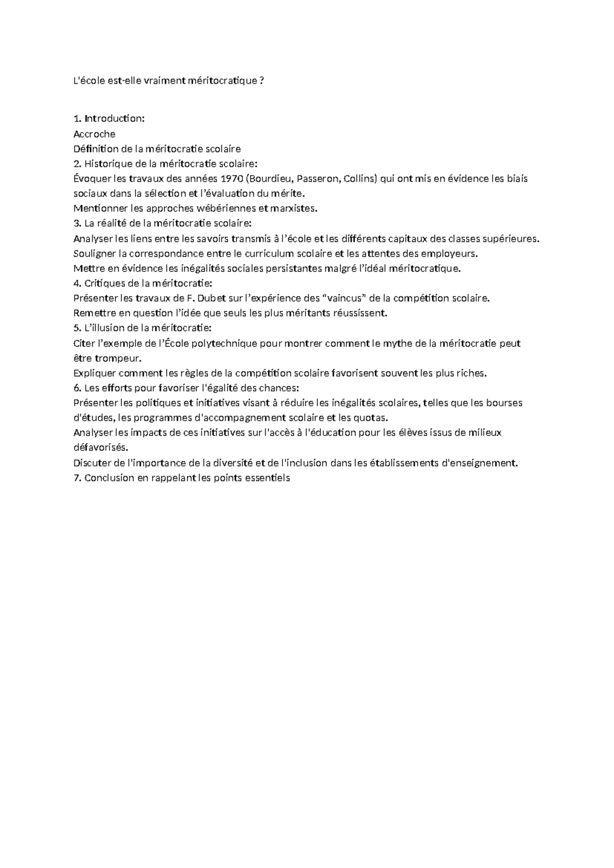 plan grand oral - L'école est-elle vraiment méritocratique ...