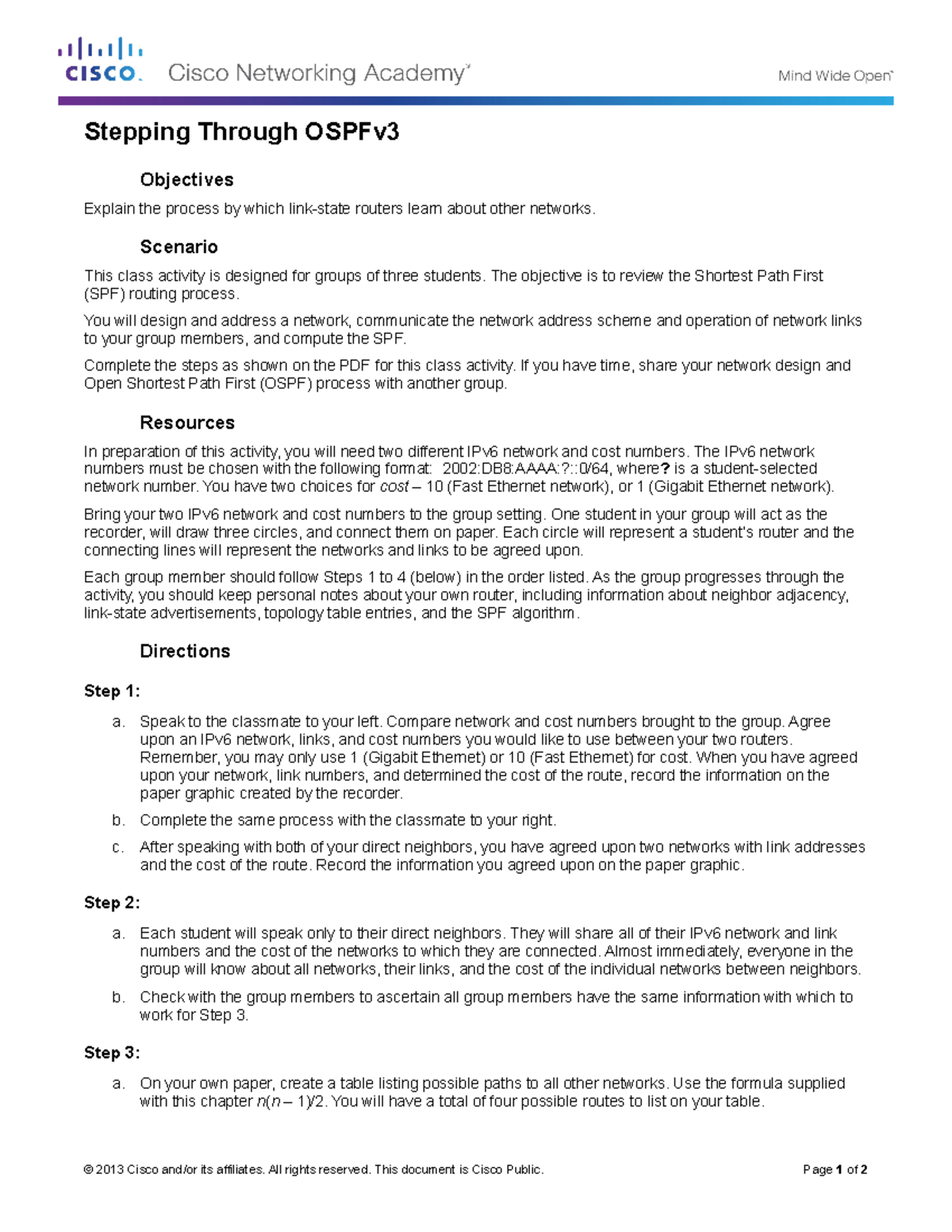 8.4.1.1 Class Activity - Stepping Through OSPFv 3 Instructions ...