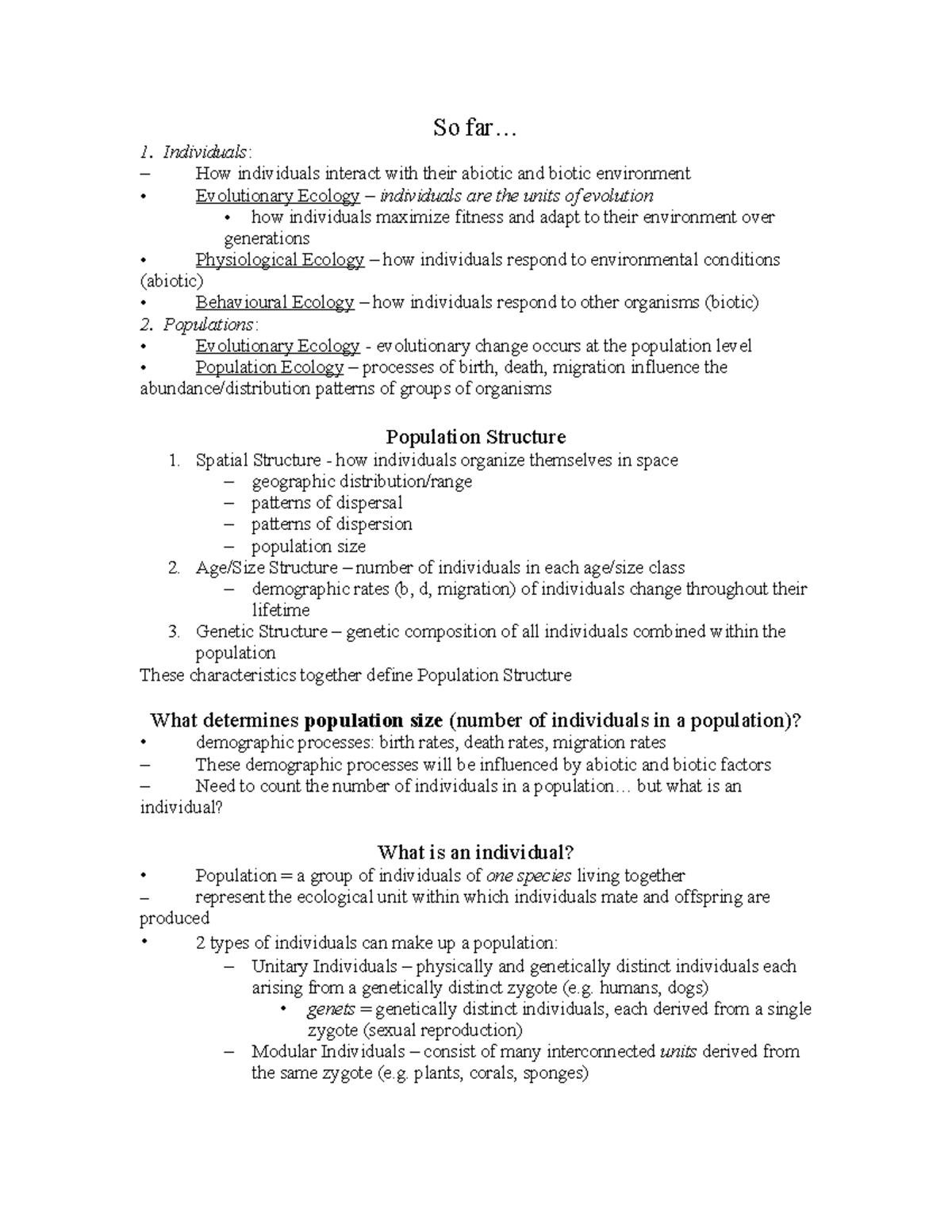 10 Spatial Pop Structure - So far... 1. Individuals: – How individuals ...