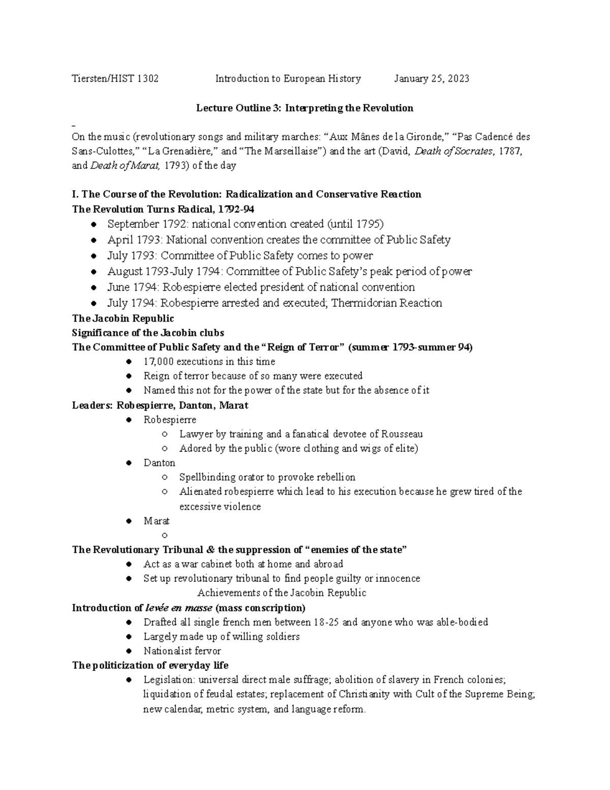 Modern Europe Lecture 3 - Tiersten/HIST 1302 Introduction to European ...