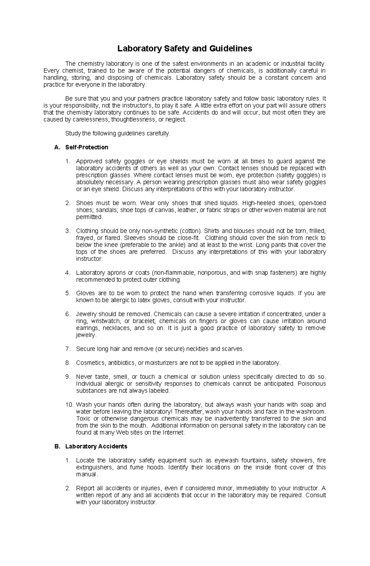 Laboratory Safety and Guidelines - Every chemist, trained to be aware ...