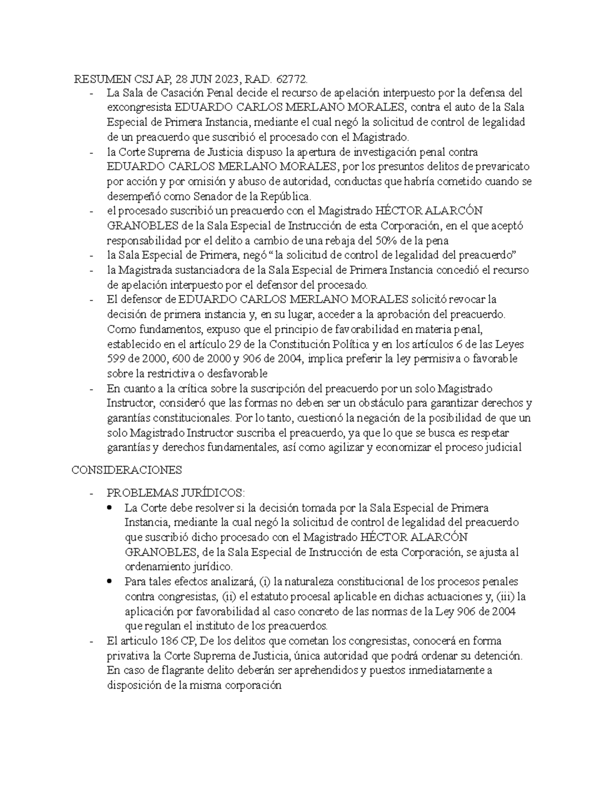 Resumen CSJ AP, 28 JUN 2023, RAD. 62772 - RESUMEN CSJ AP, 28 JUN 2023 ...