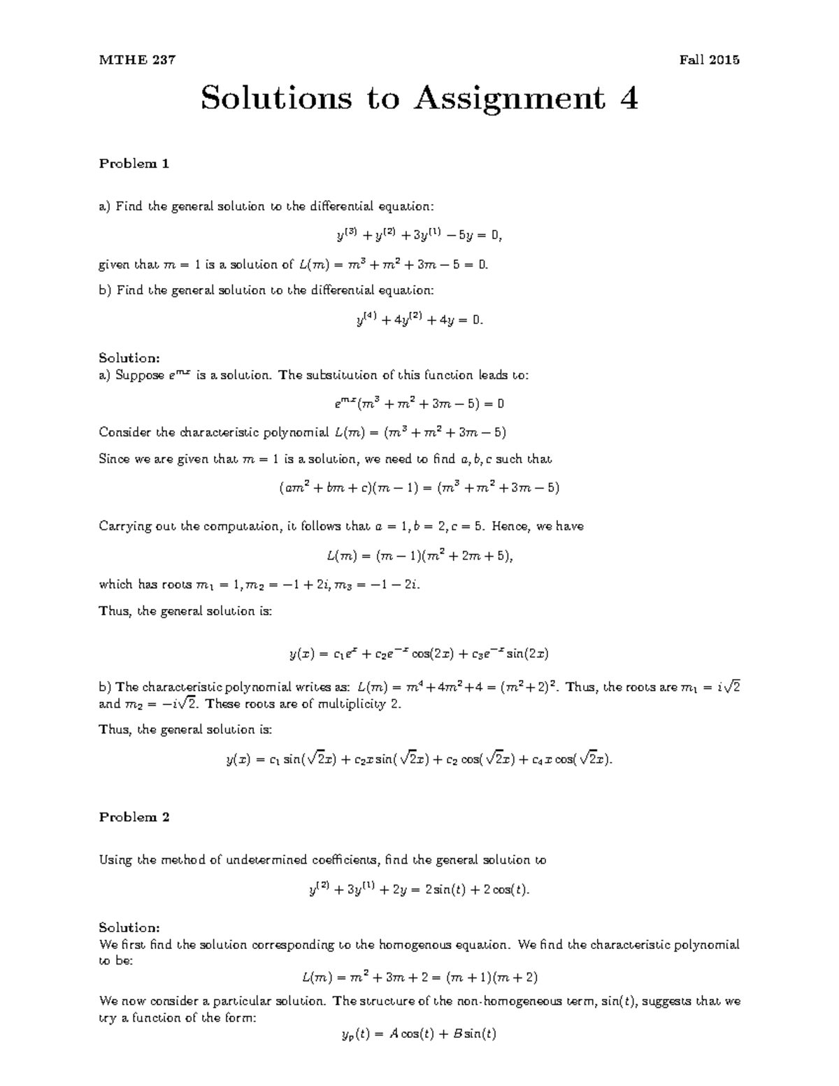 Seminar assignments - assignment 4 solutions - MTHE 237 Fall 2015 ...