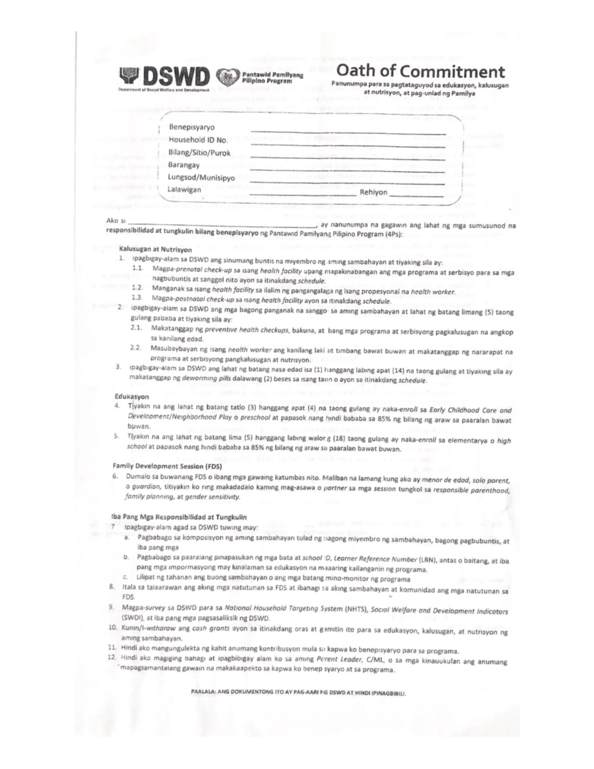 Oath of Commitment - Barangay Lalawigan Rehiyon Ako SI ay nanunumpa na gagawin ang lahat ng mga ...