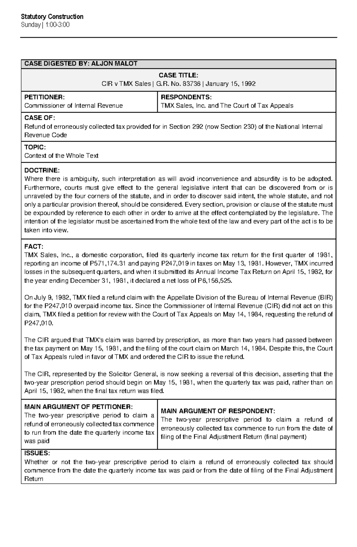 Digested- Cases August-11-2024 - Sunday | 1:00-3: CASE DIGESTED BY ...
