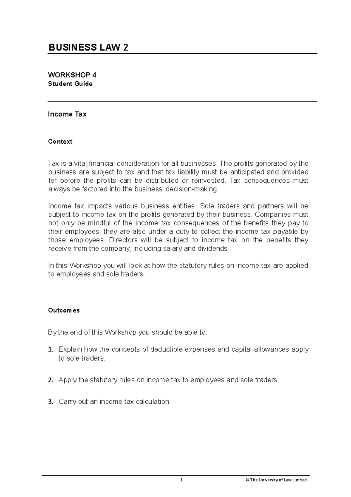BL WS4 - BUSINESS LAW 2 WORKSHOP NOTES - BUSINESS LAW 2 WORKSHOP 4 ...