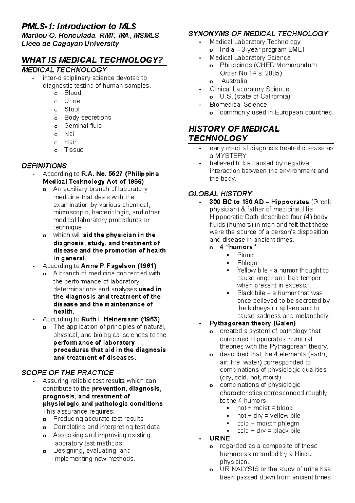 PMLS Prelims Reviewer - WHAT IS MT, HISTORY OF MT, ROLES OF MT, CODE OF ...