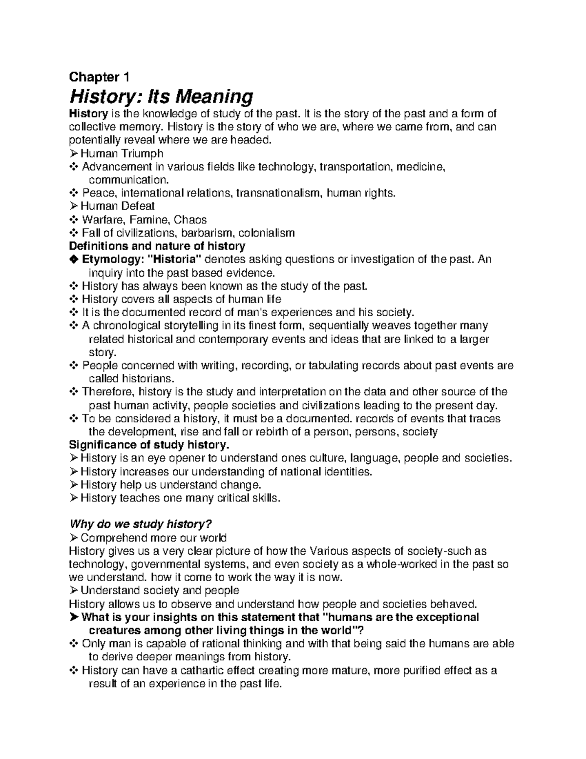 Reviewer - Chapter 1 History: Its Meaning History is the knowledge of ...