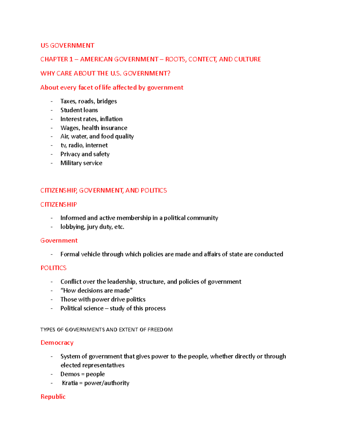 U.S. Gov - Chapter 1 U.S. Government notes, for Bloomsburg University ...
