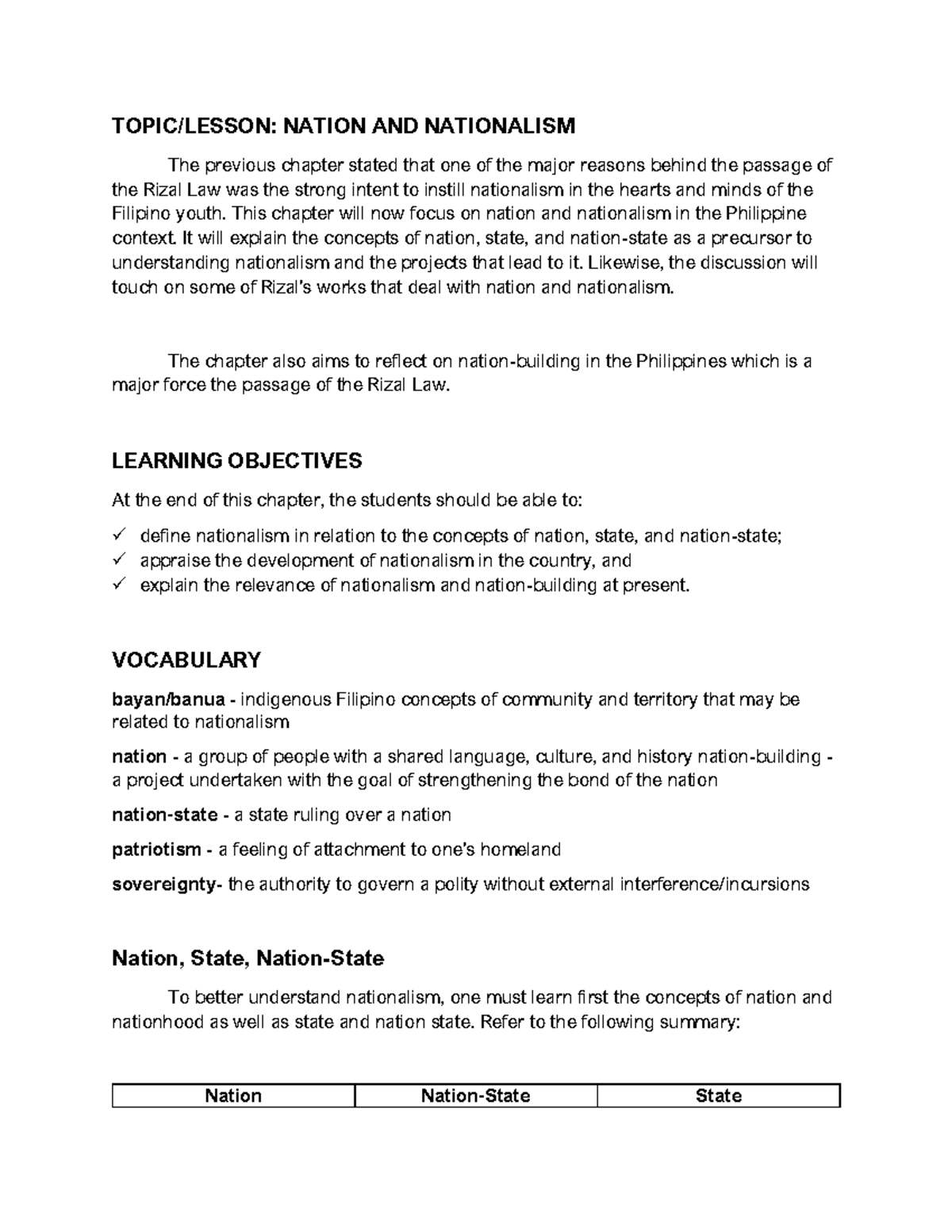 RIZ 2 - SUMMARY OF JURIS - TOPIC/LESSON: NATION AND NATIONALISM The ...