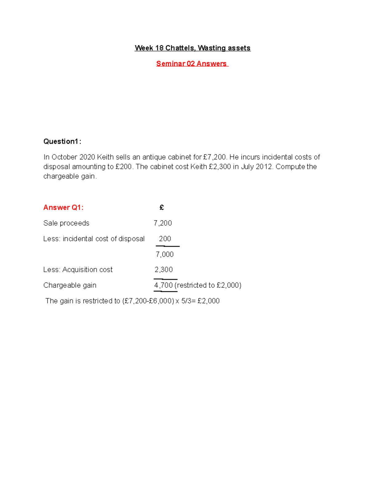Week 18-Capital Gains Tax-Chattels,Wasting - Week 18 Chattels, Wasting ...