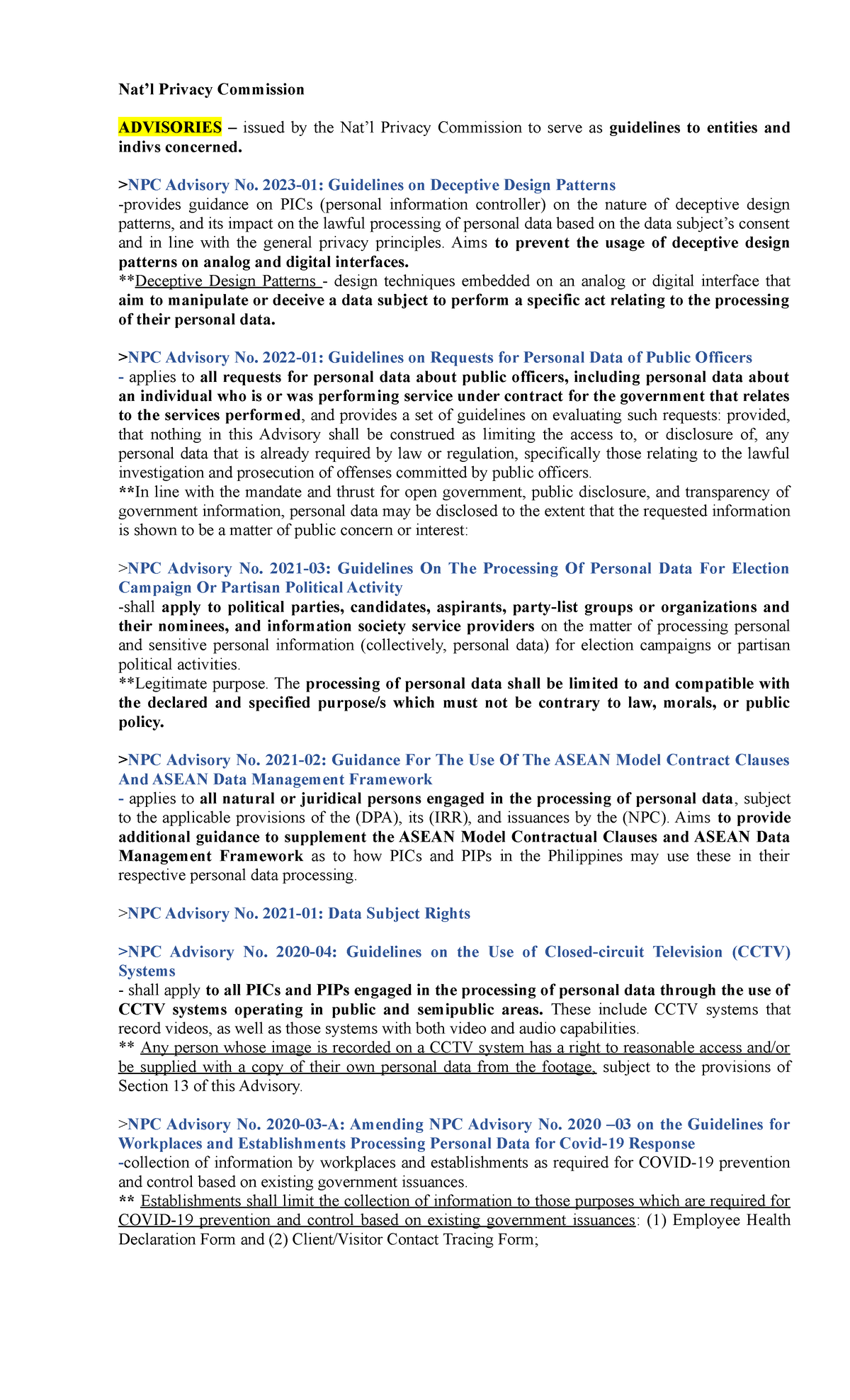LAW (Data Privacy Act) - Summary Bachelor of science in accountancy ...