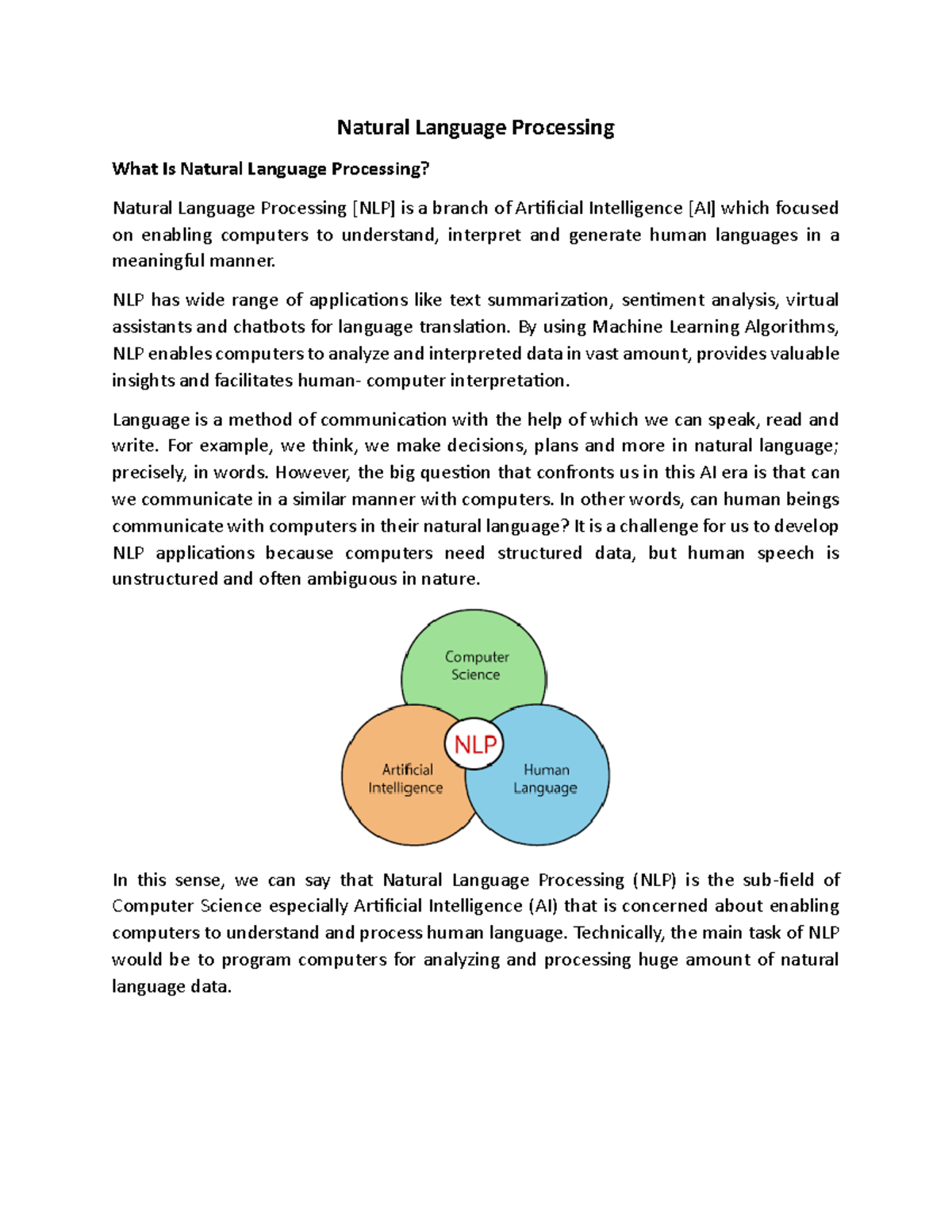 NLP Unit1 - Natural Language Processing What Is Natural Language Processing? Natural Language ...