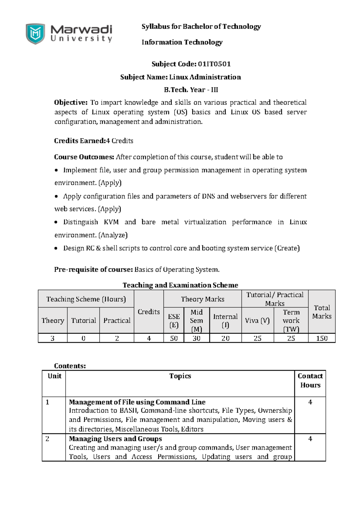 01it0501 linux administration 1 - Syllabus for Bachelor of Technology ...
