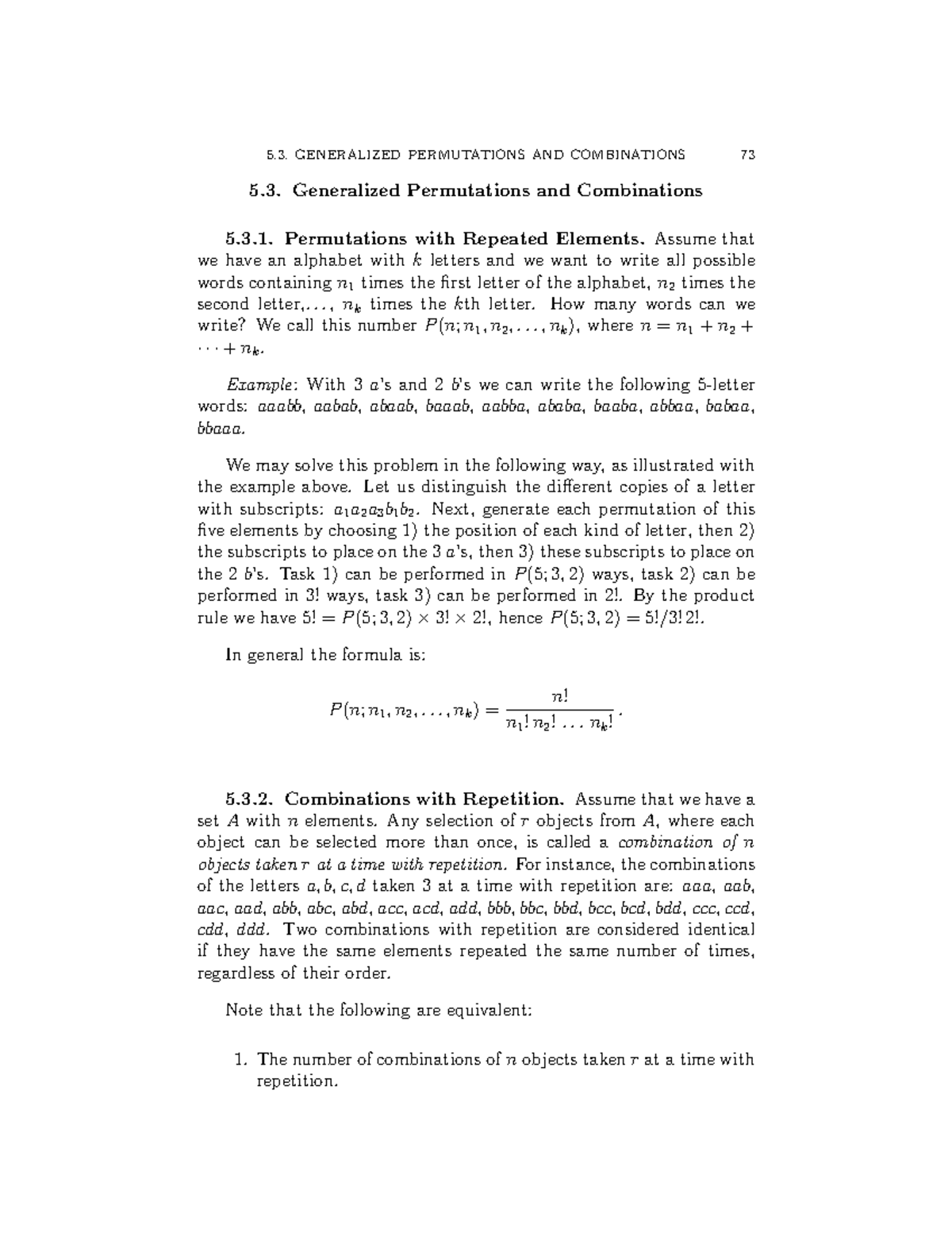 P&C - P&C - GENERALIZED PERMUTATIONS AND COMBINATIONS 73 Generalized Permutations and ...