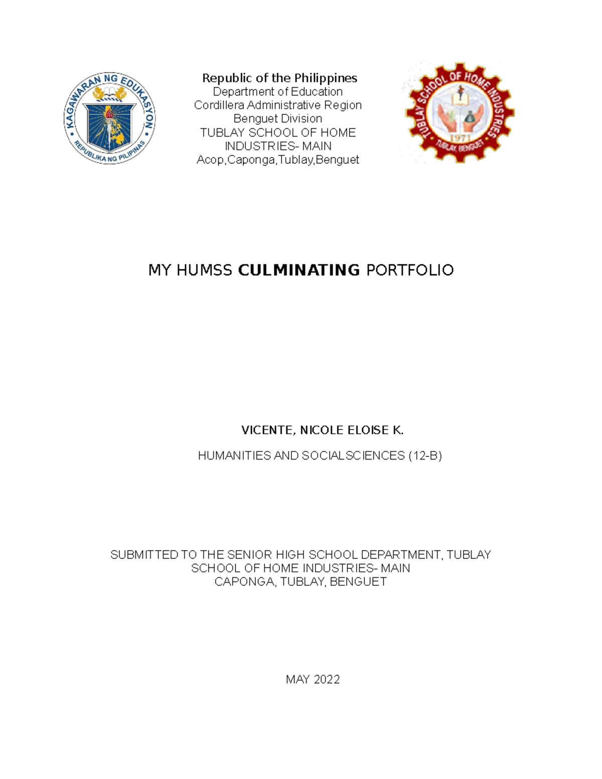 Portfolio - K-12 students - Republic of the Philippines Department of ...