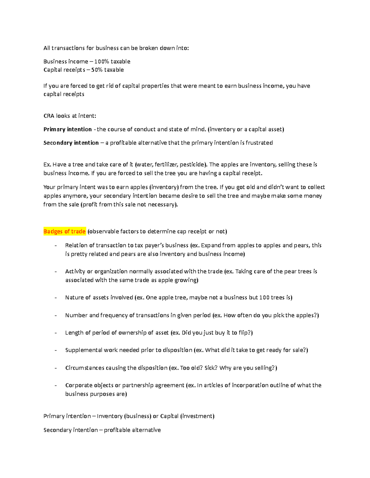 Week 9 Notes - CHPT 4 - Chapter 4 - Badges of trade, capital vs ...