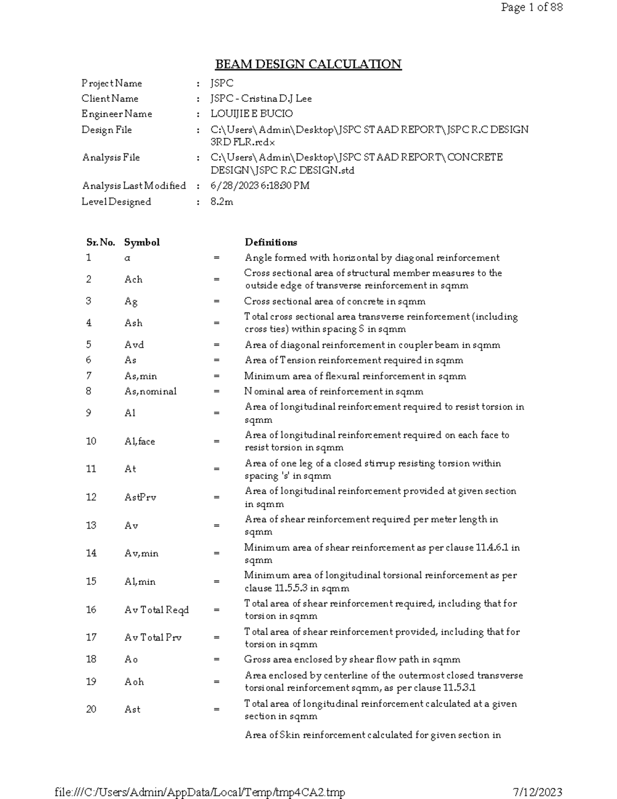 Structural BEAM 3F Design - BEAM DESIGN CALCULATION Project Name : JSPC ...