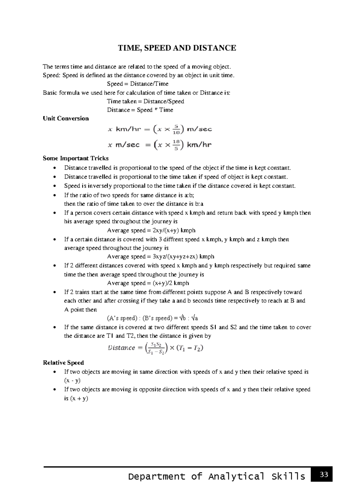 Unit II 5. Time speed and Distance Practice Problems - TIME, SPEED AND DISTANCE The terms time ...