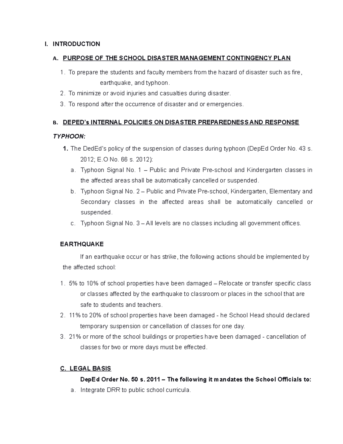 328138983 School Disaster Management Contingency Plan - ####### I ...