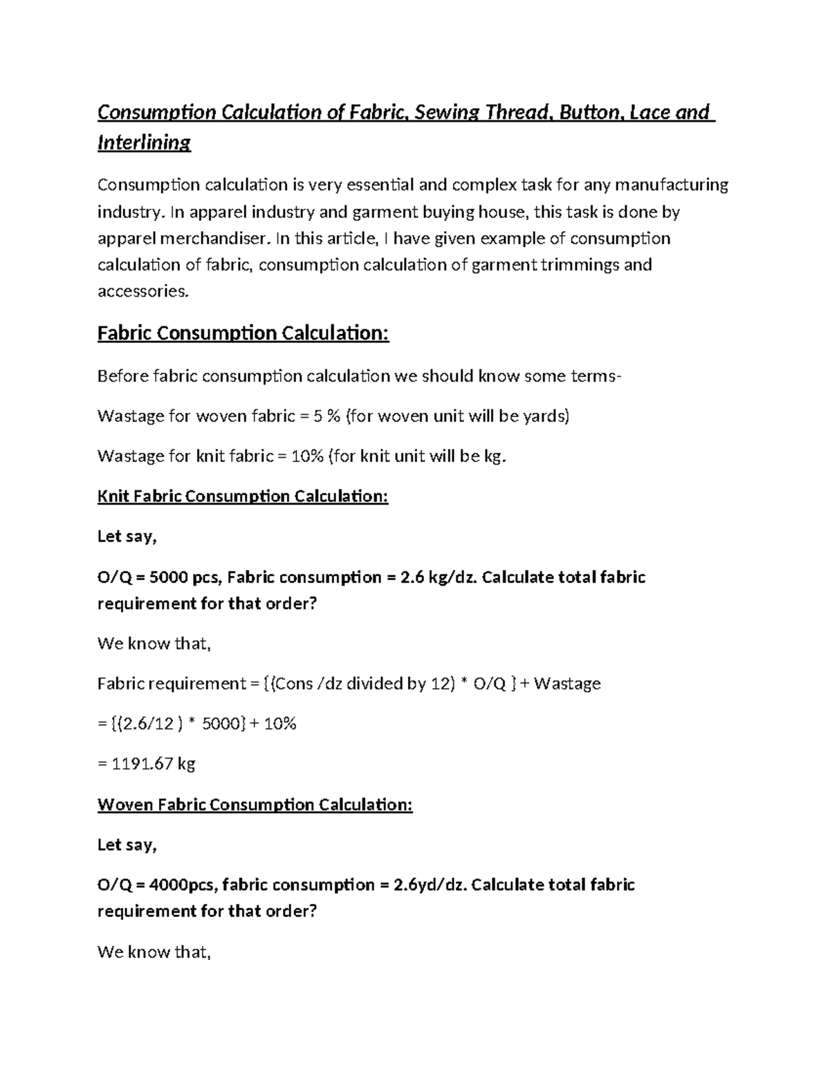 Consumption Calculation Trims and accessories - Consumption Calculation ...