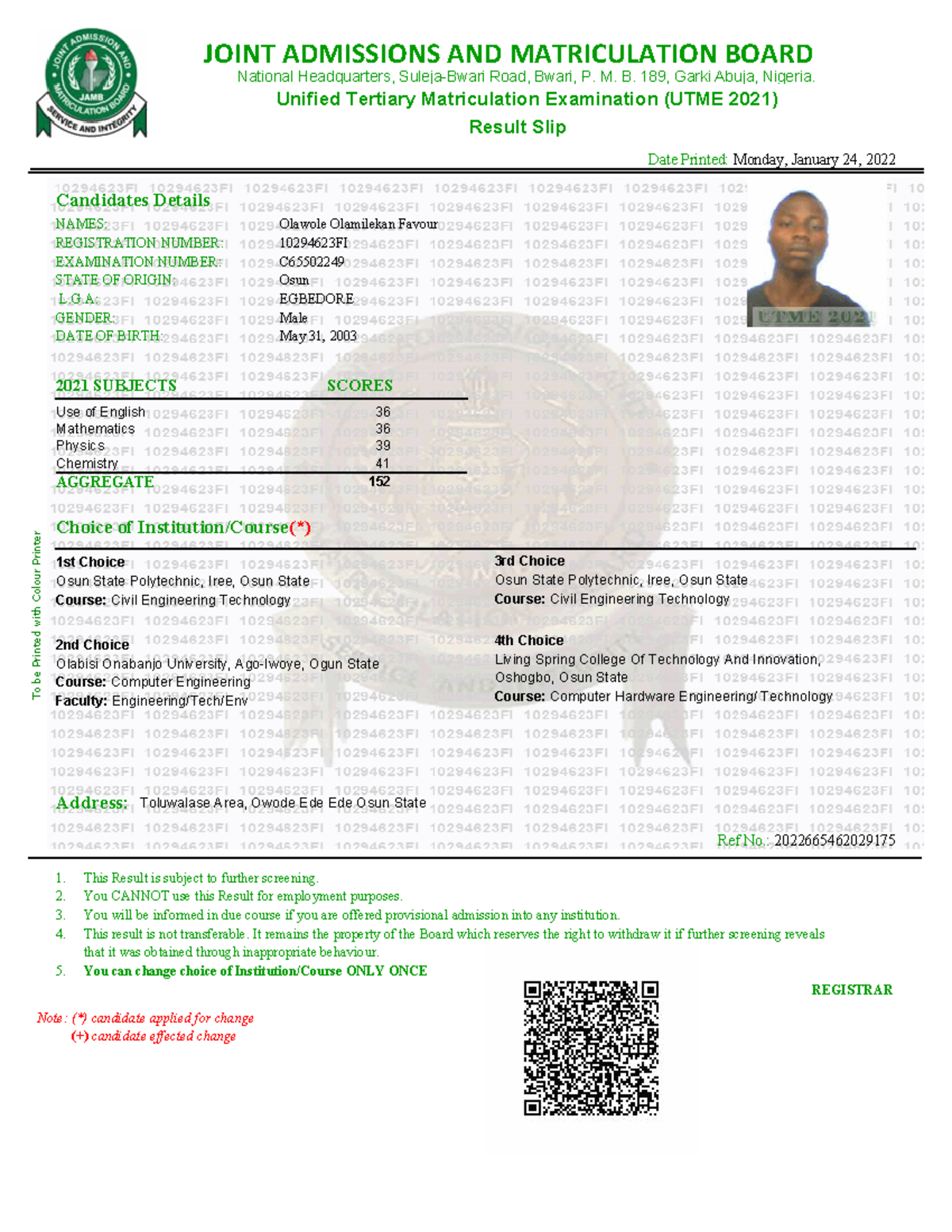 Lekan Print Result Slip - National Headquarters, Suleja-Bwari Road ...