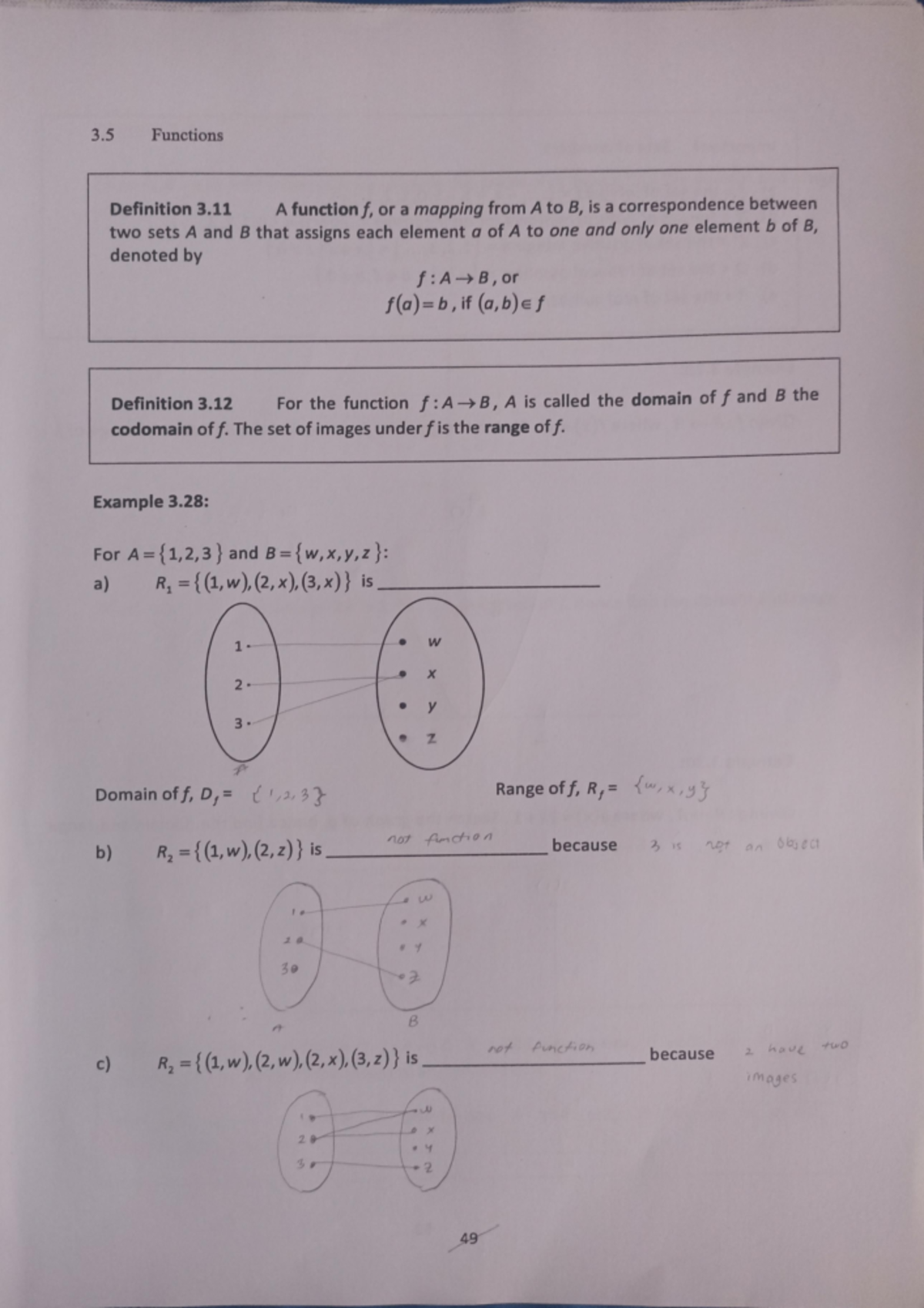 Exercise Math 49-54 - 3 Functions Definition 3. two sets A and denoted ...