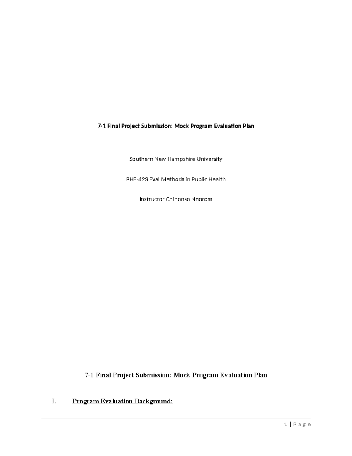 7-1 Final Project Submission - Mock Program Evaluation Plan - Program ...