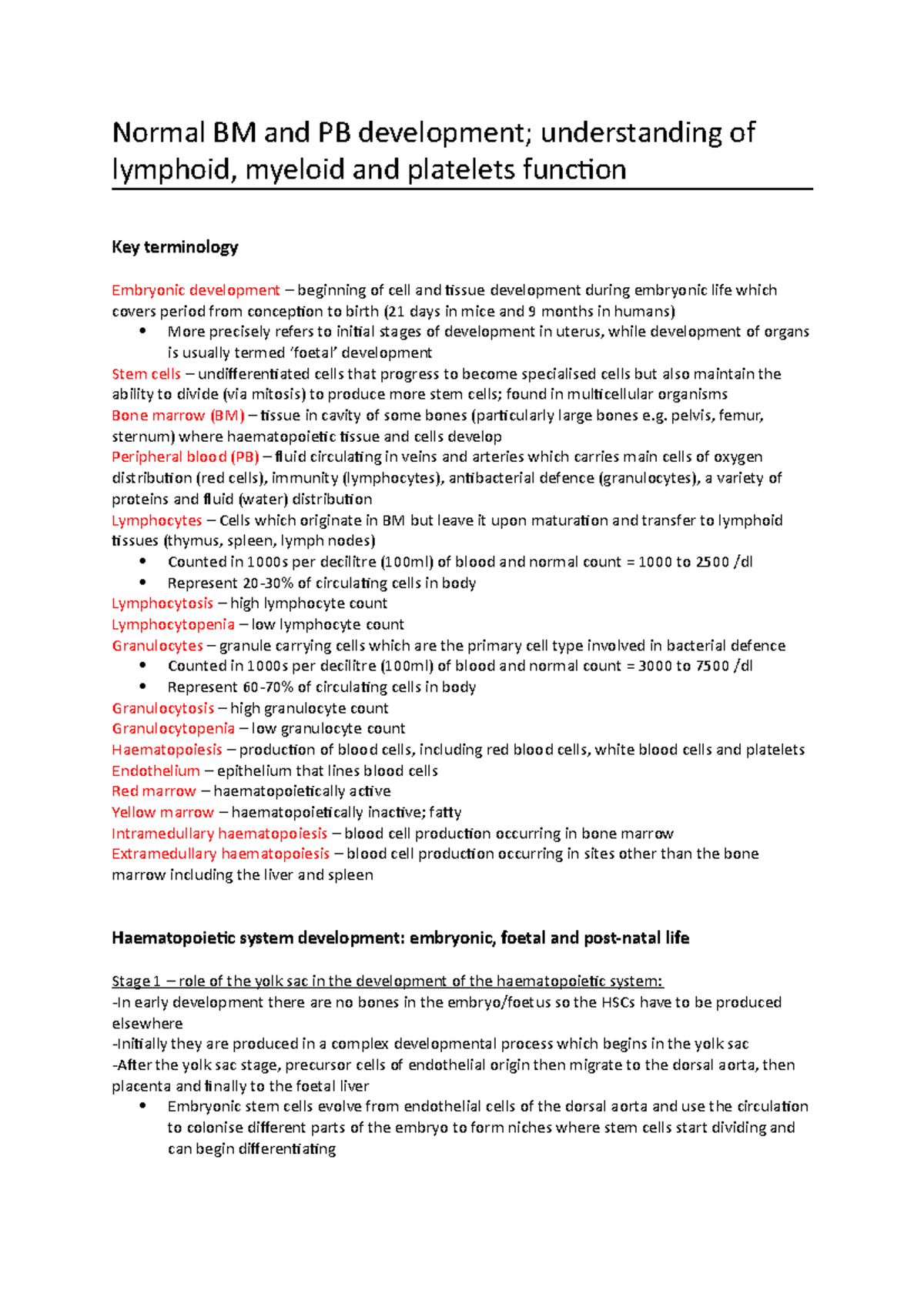 Normal BM and PB development - pelvis, femur, sternum) where ...