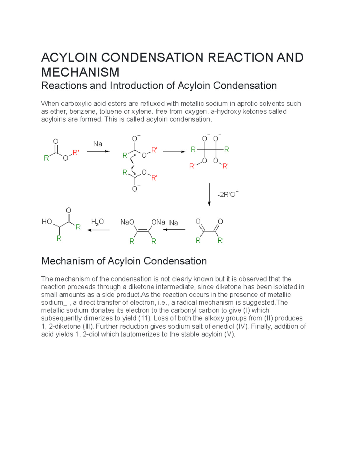 Acyloin Condensation - ACYLOIN CONDENSATION REACTION AND MECHANISM ...