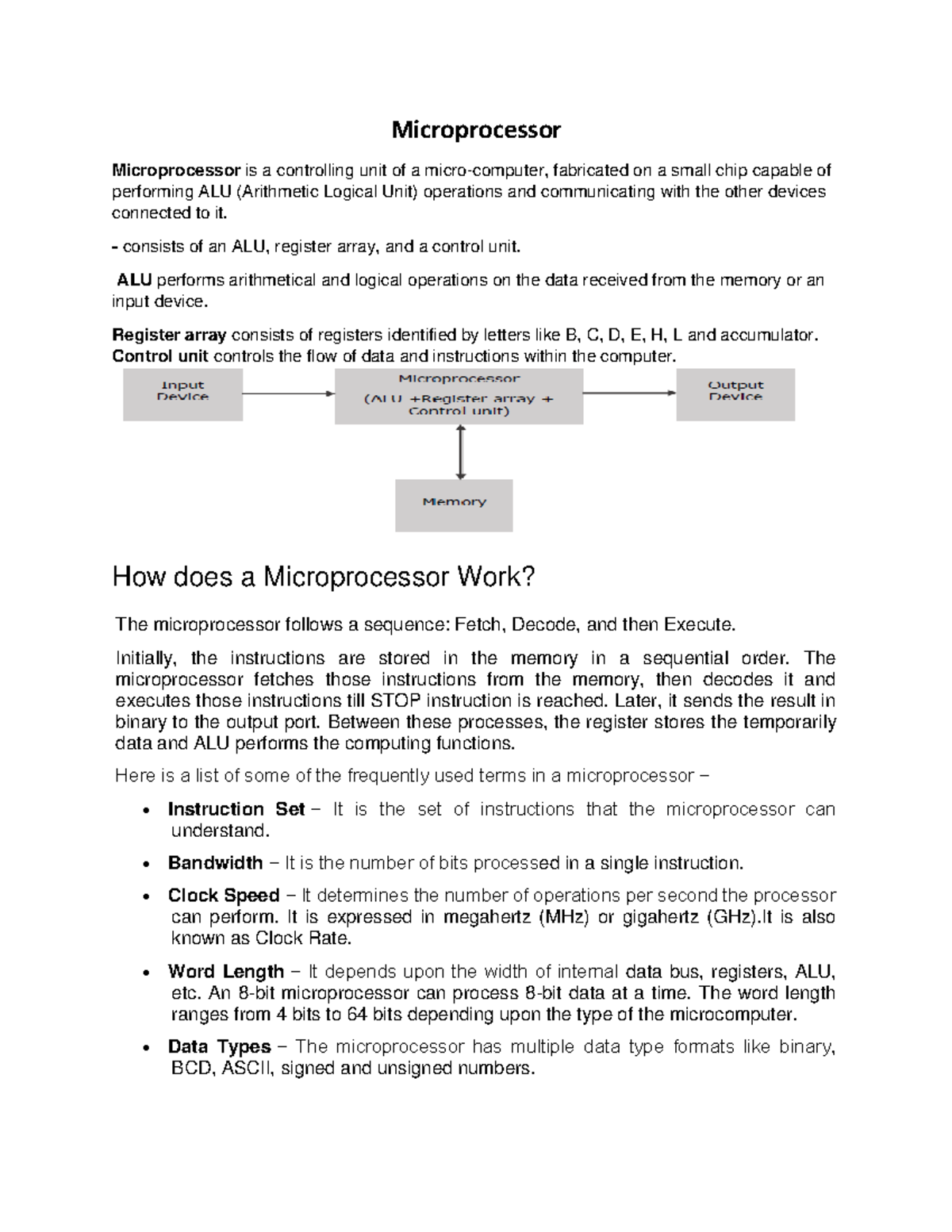 Microprocessor and Microcontroller - Microprocessor Microprocessor is a ...