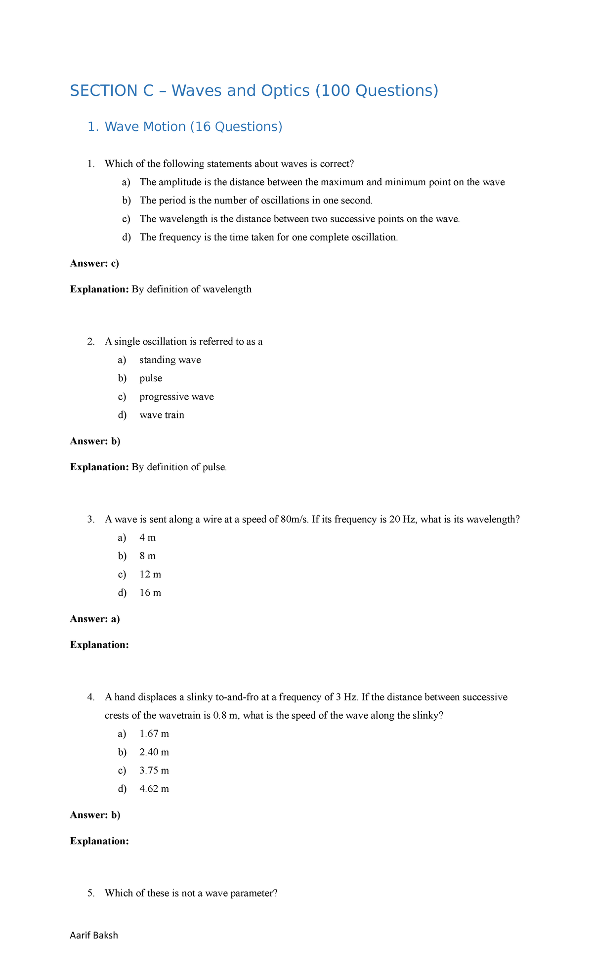 Waves and Optics Quiz - Studocu