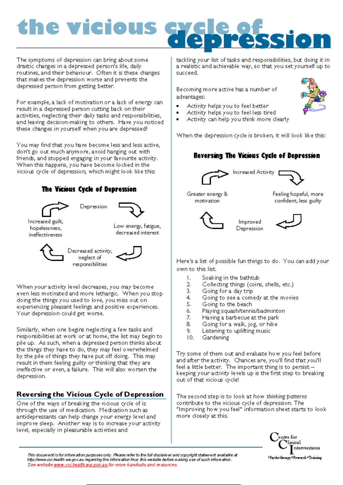 Depression Information Sheet - 04 - Vicious Cycle of Depression - The ...