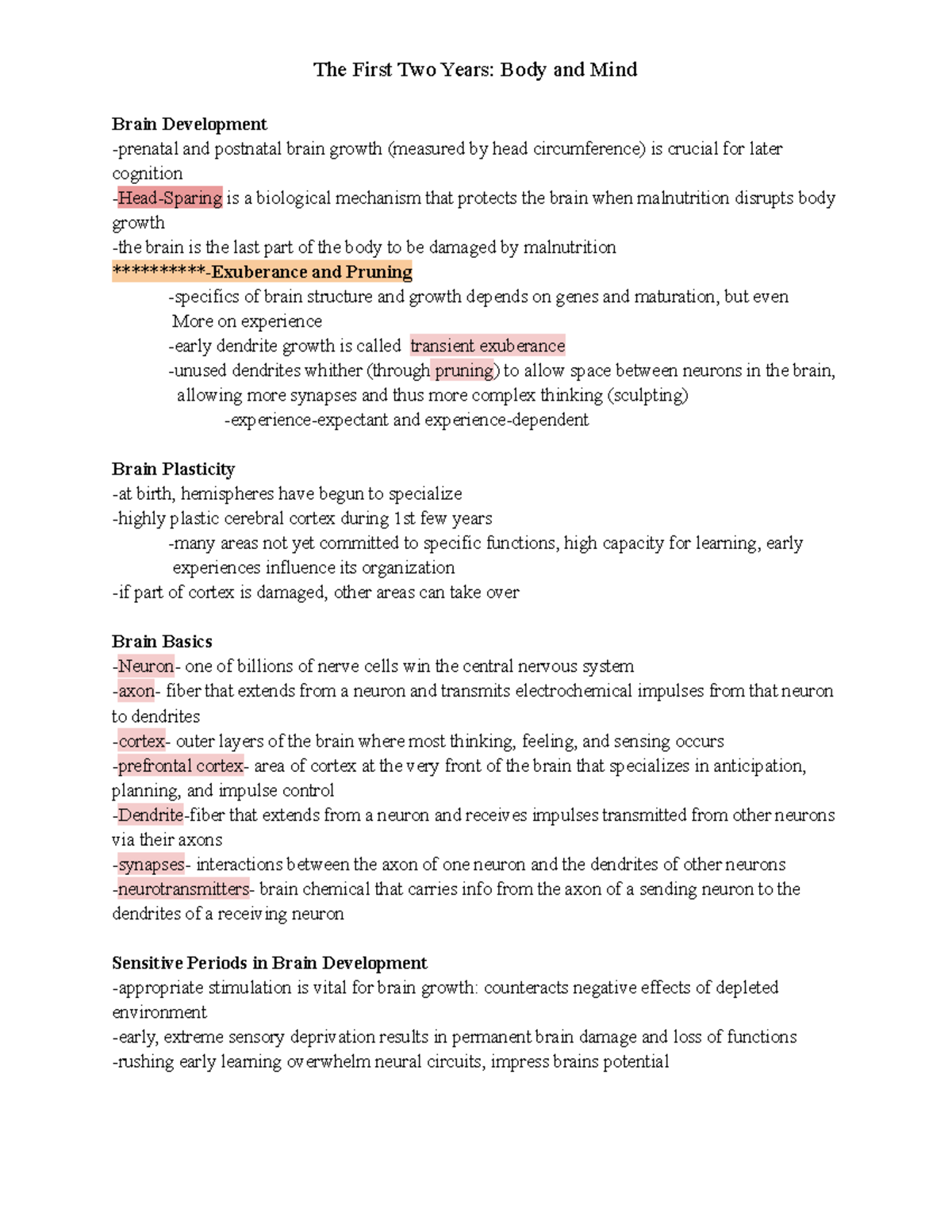 Psych 204 Chp 3 - Brain Development -prenatal and postnatal brain ...