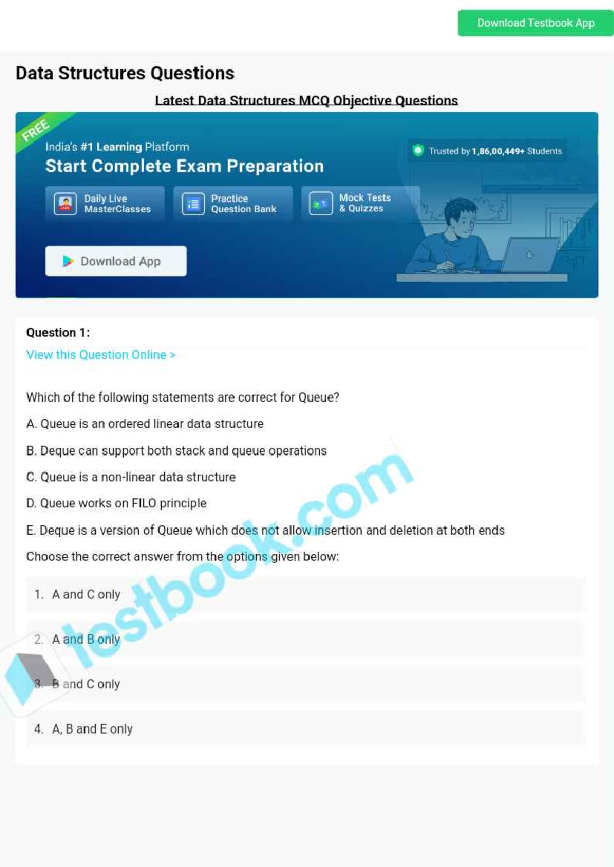 Mcq on data structures 626fa34741 c7369a8e3859c5 - Download Testbook ...