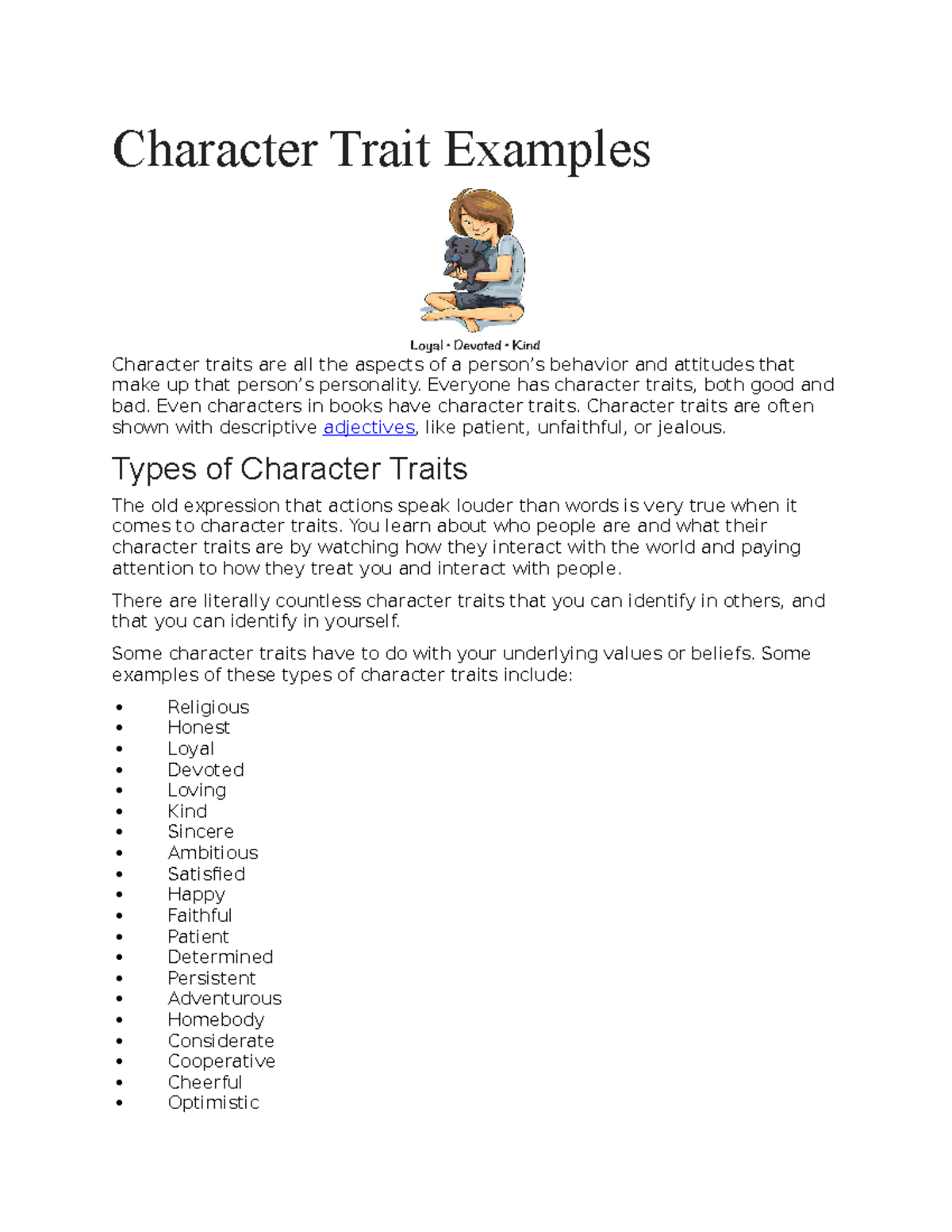 Character Trait Examples - types of character trait one could have or ...