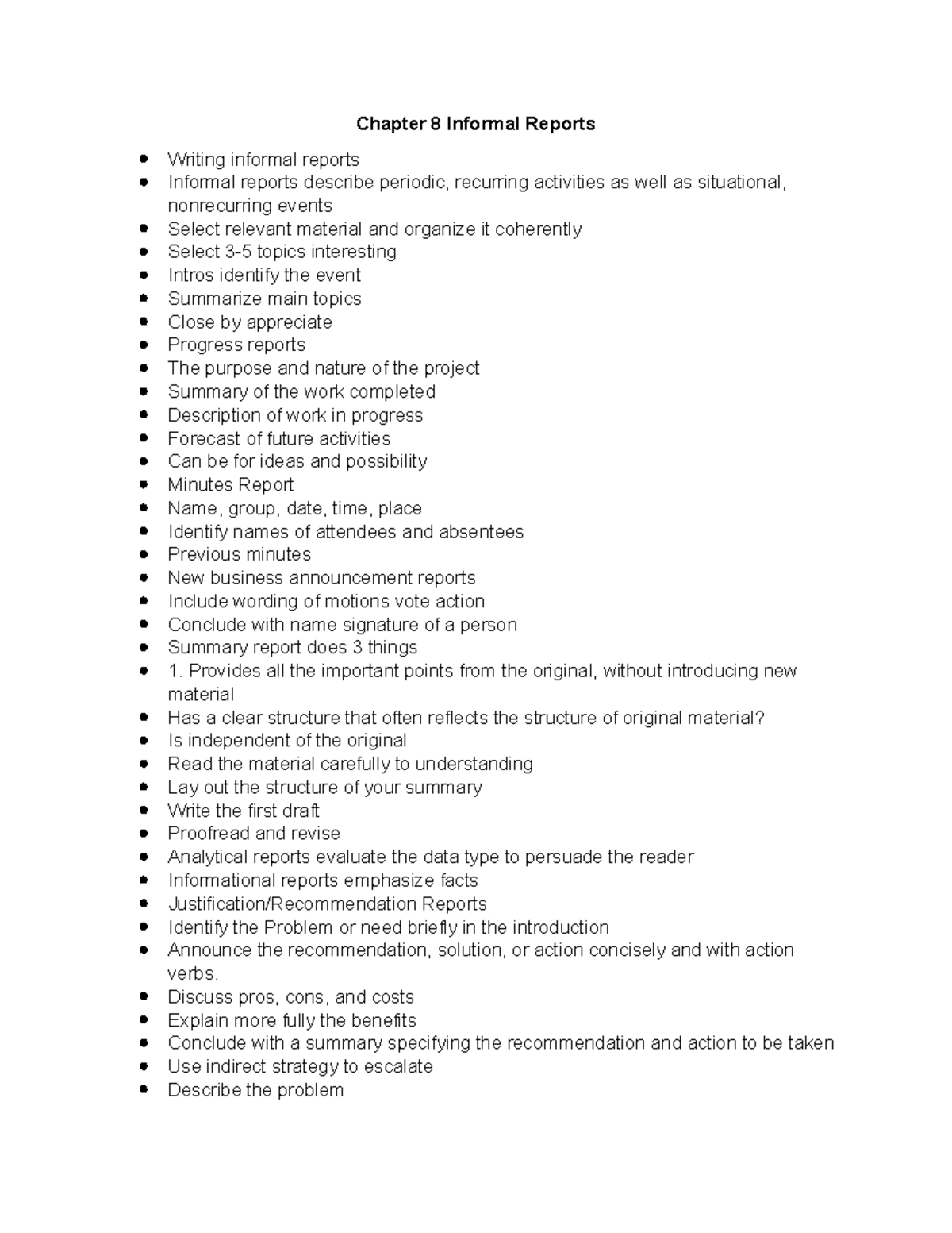 Informal reports - Provides all the important points from the original ...