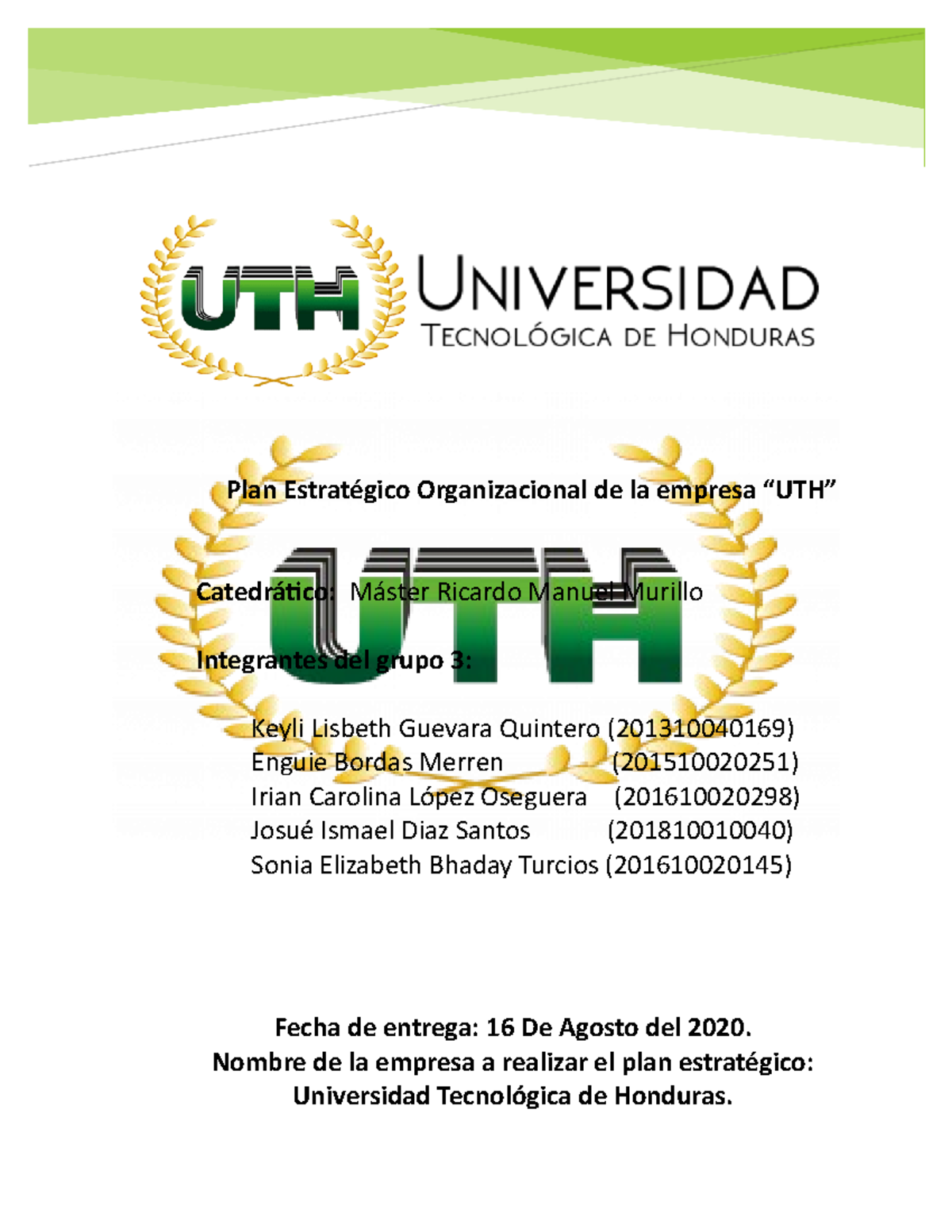 482804791 Plan Estrategico Organizacional UTH 1 docx - Plan Estratégico ...