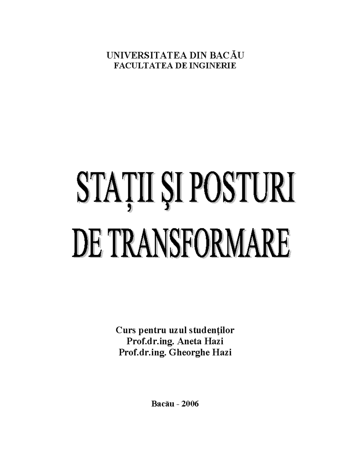 Statii si Posturi de Transformare - UNIVERSITATEA DIN BACĂU FACULTATEA ...