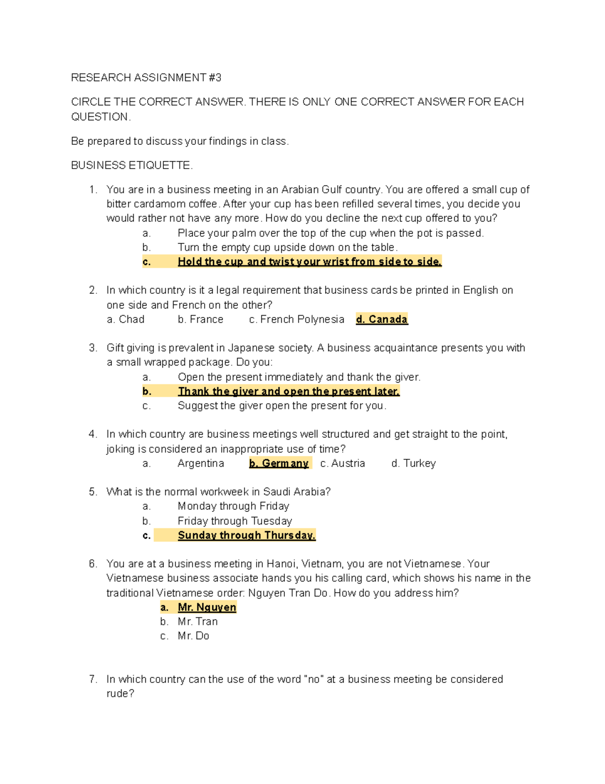 INTB 200 Research Assignment - RESEARCH ASSIGNMENT CIRCLE THE CORRECT ...