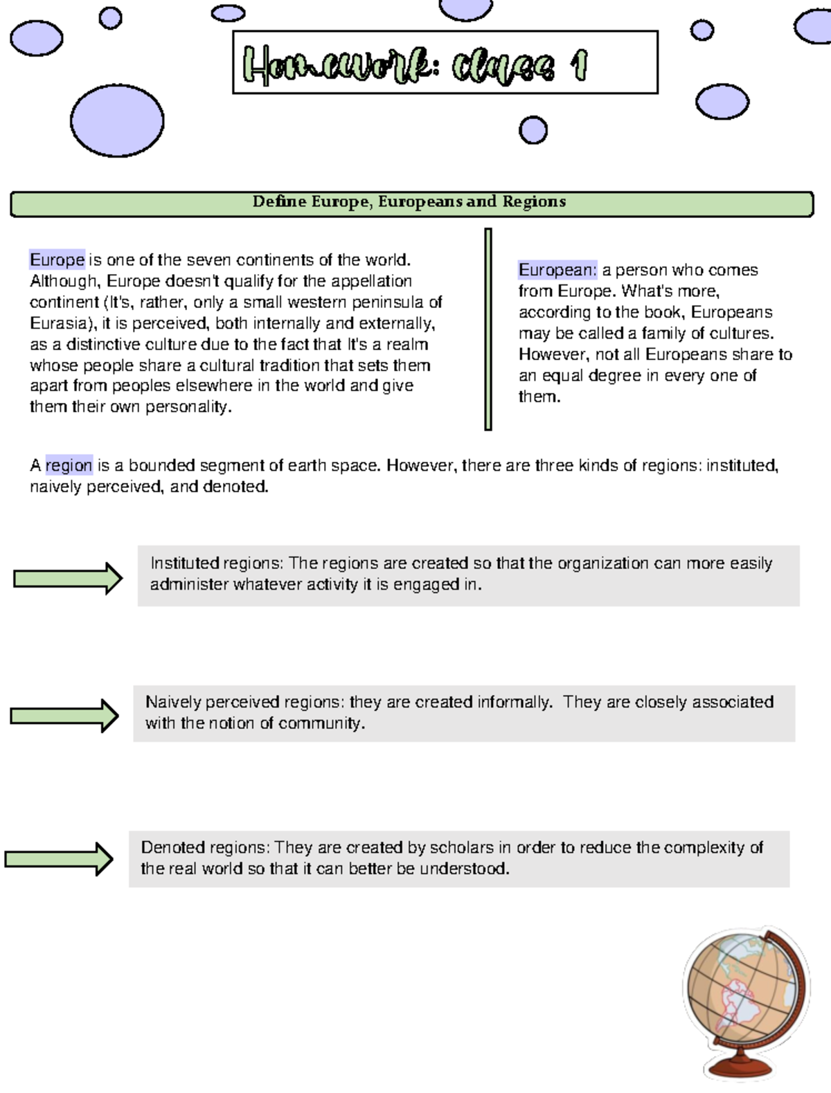 Apunte "Europe" - Homework: class 1 Define Europe, Europeans and ...