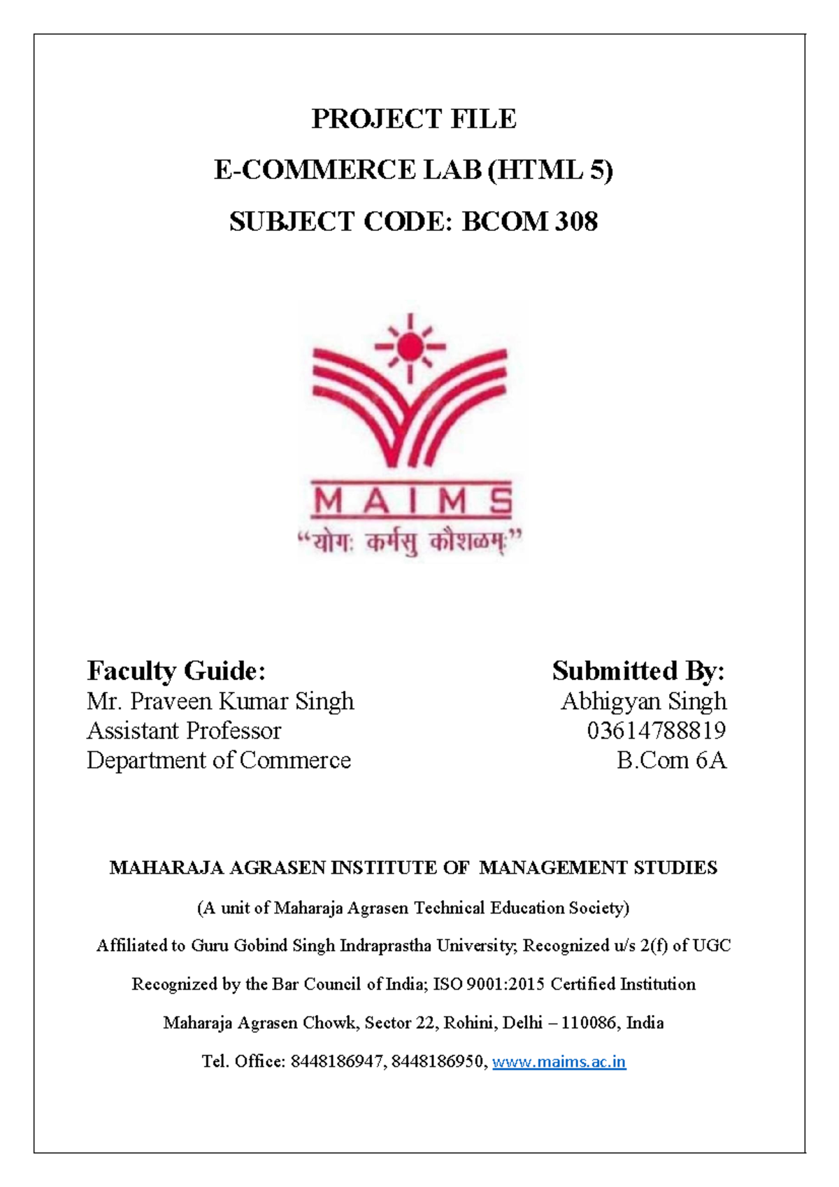 Abhigyan Singh 03614788819 E Commerce Lab - PROJECT FILE E-COMMERCE LAB ...