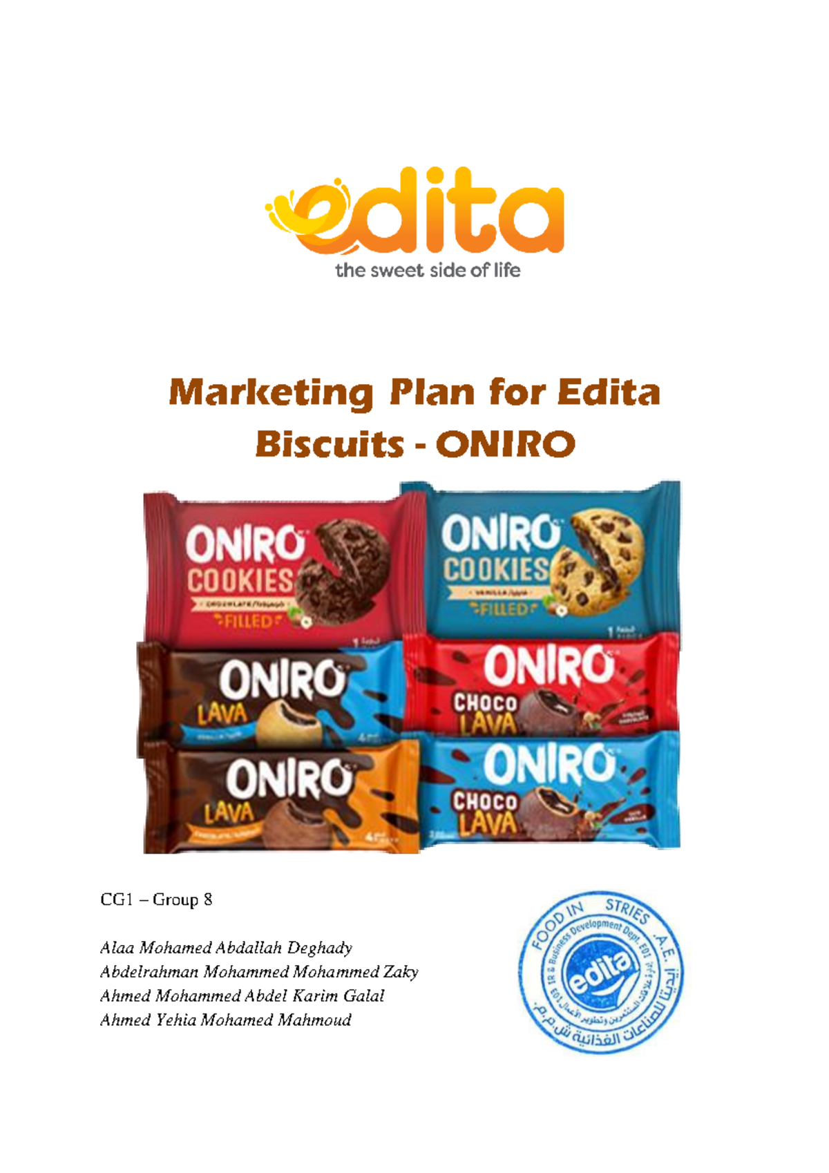 CG1 Group 8 Marketing Plan for Edita - Oniro - Marketing Plan for Edita ...