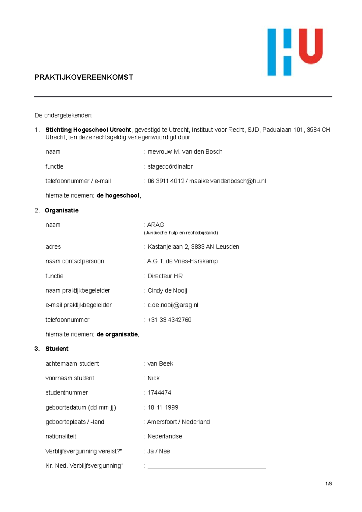 Stagecontract februari 2023 - PRAKTIJKOVEREENKOMST De ondergetekenden ...