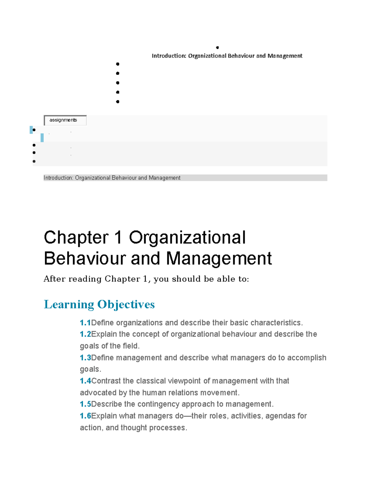 Chapter 1 - Notes - Introduction: Organizational Behaviour and ...
