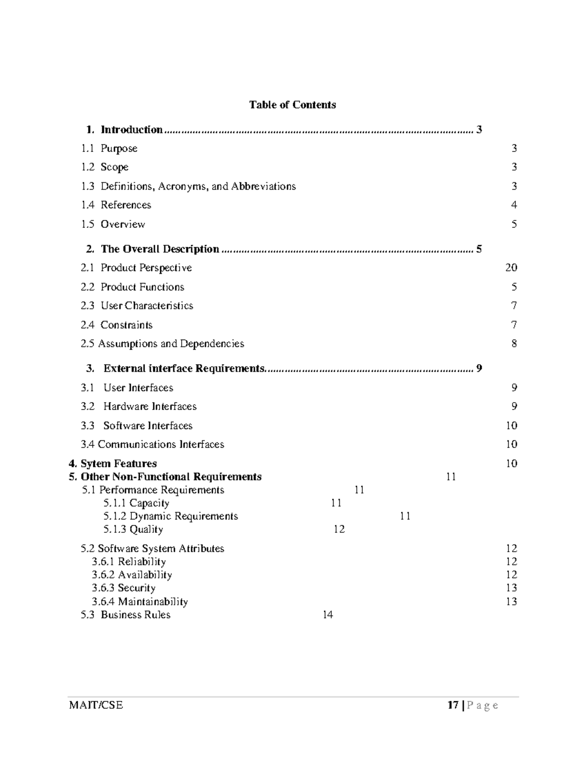 SDA Lab 2-1 Sample SRS - very useful - Table of Contents - 1 ...