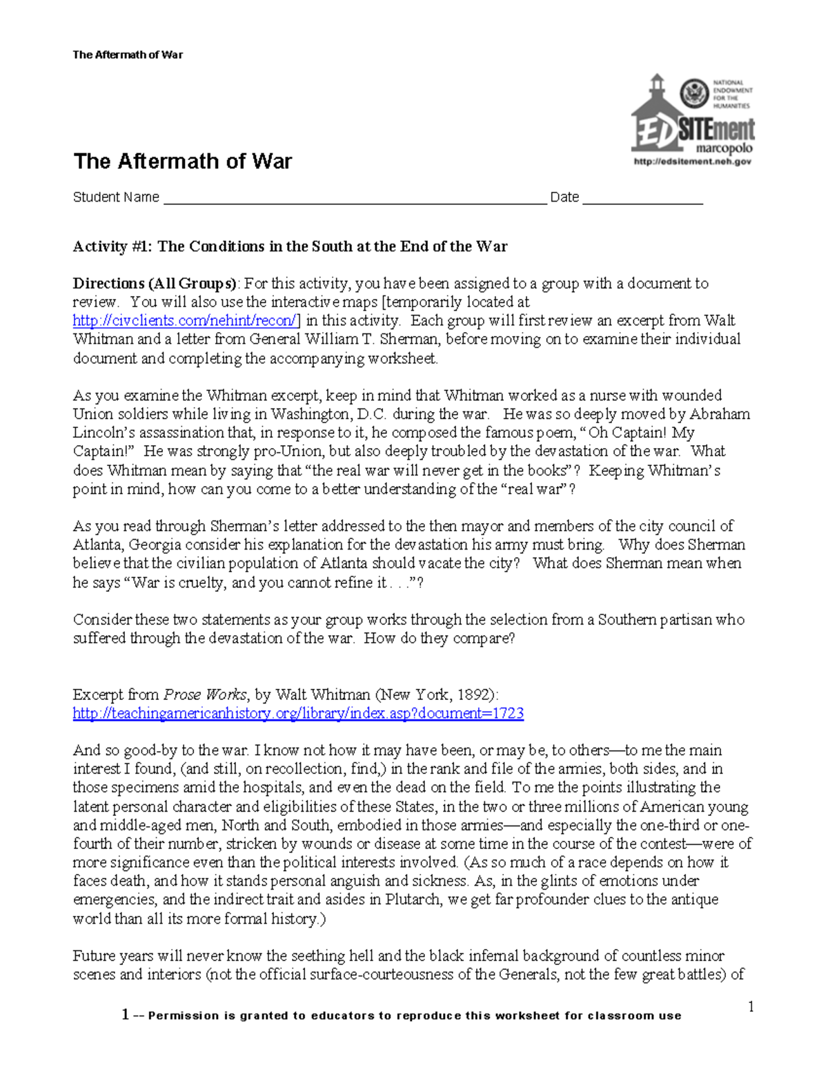 Aftermath of War - Civil War - The Aftermath of War Student Name - Studocu